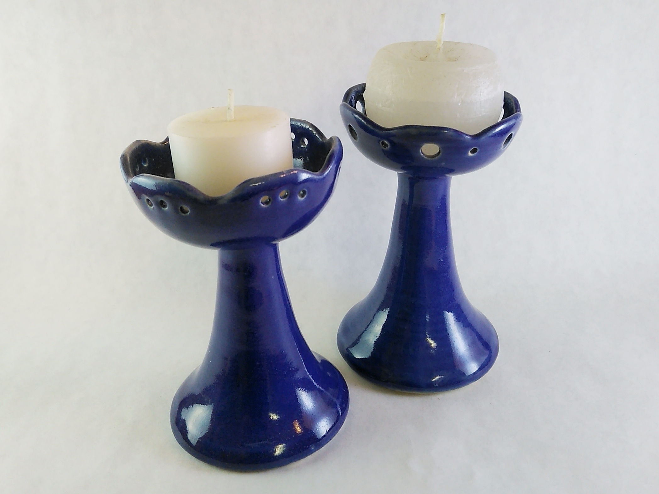 Ceramics/Two blue candle sticks - Katarinas Keramik